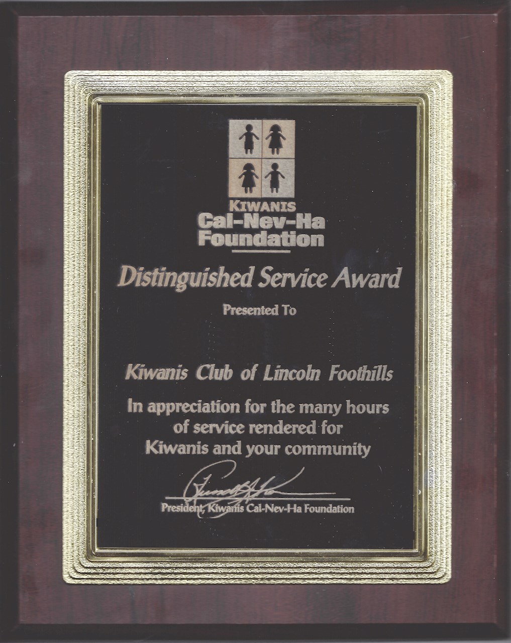 Distinguished Service Award | Kiwanis Club of Lincoln Foothills